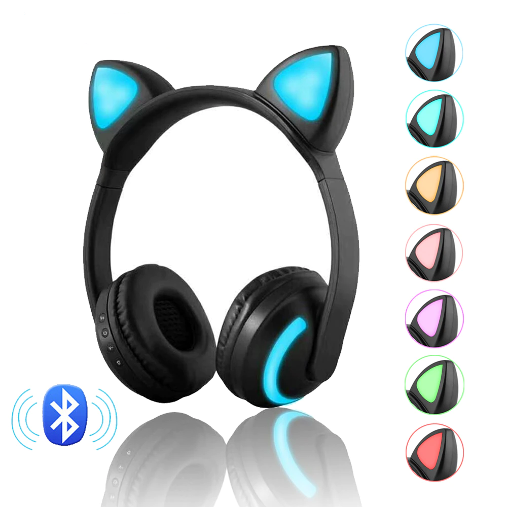 Casque Cat-Ear LED 7 Couleurs Lumière Bluetooth Stéréo Sans Fil ...